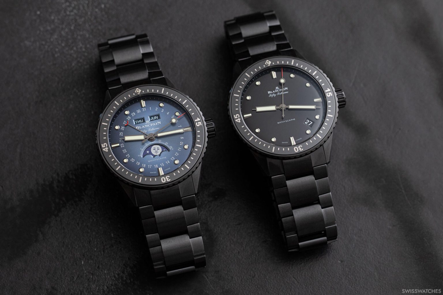 In The Metal: New Blancpain Fifty Fathoms Bathyscaphe Models in Full Black Ceramic ...